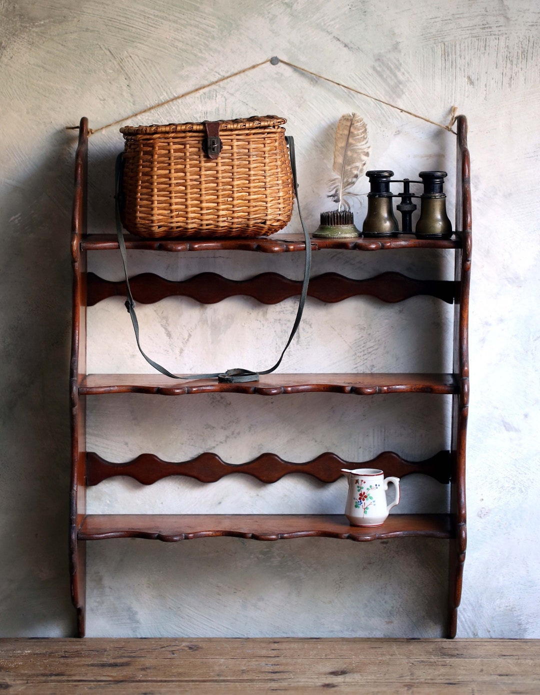 Antique French Gothic Bookcase Shelves Small Wooden Church Wall Mounted ...