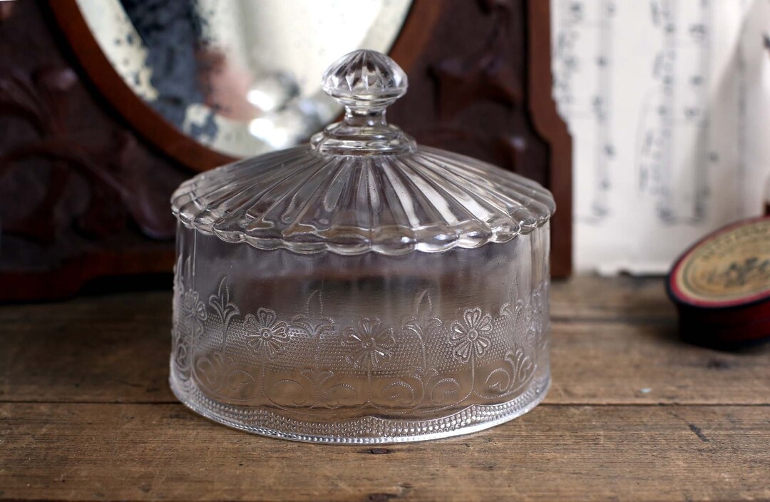Vintage French Pressed Glass Bell Cheese Cover Food Dome Floral Cloche ...