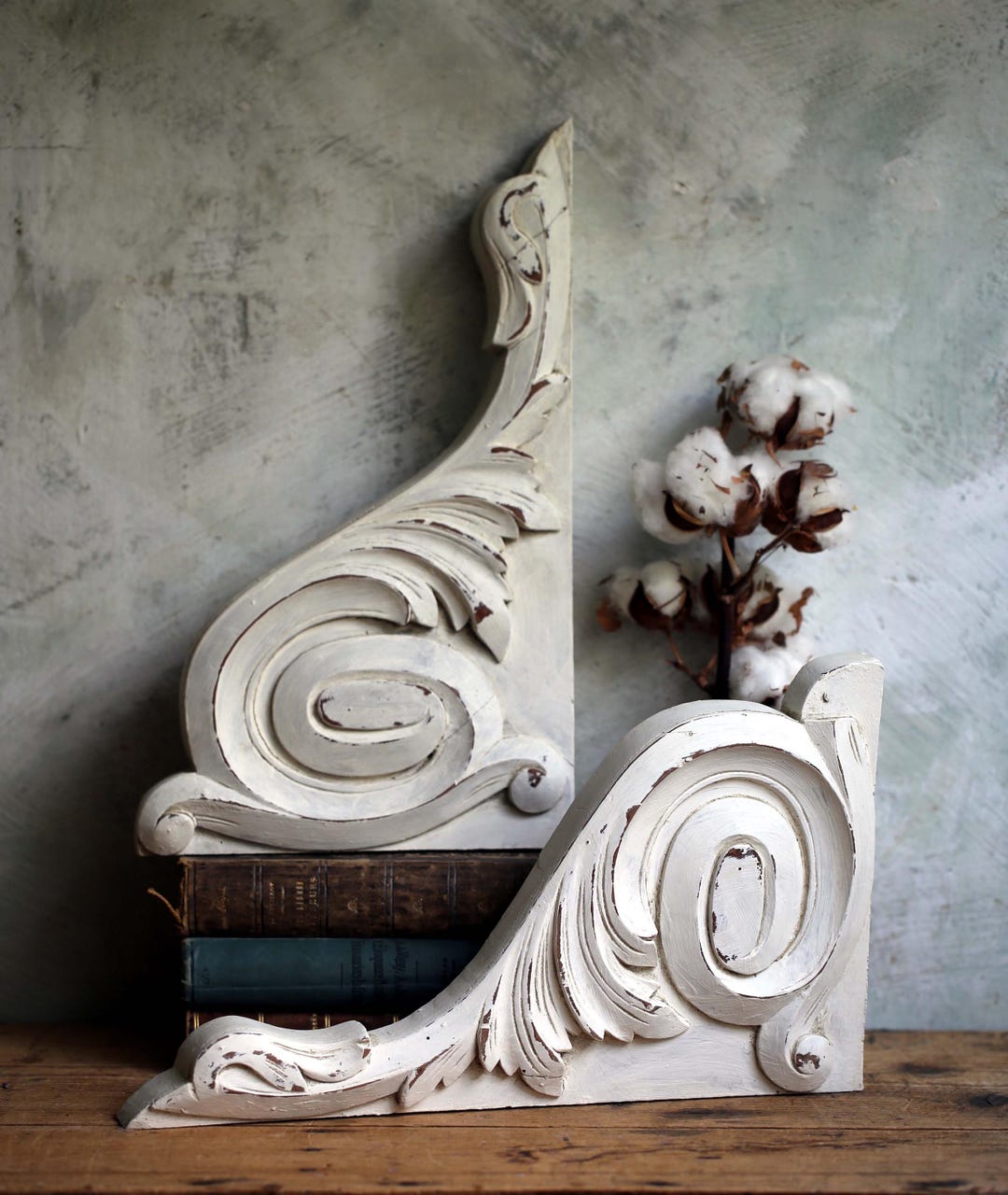 Antique French Wooden Corner Detail Pair of Corbel Ornaments White ...