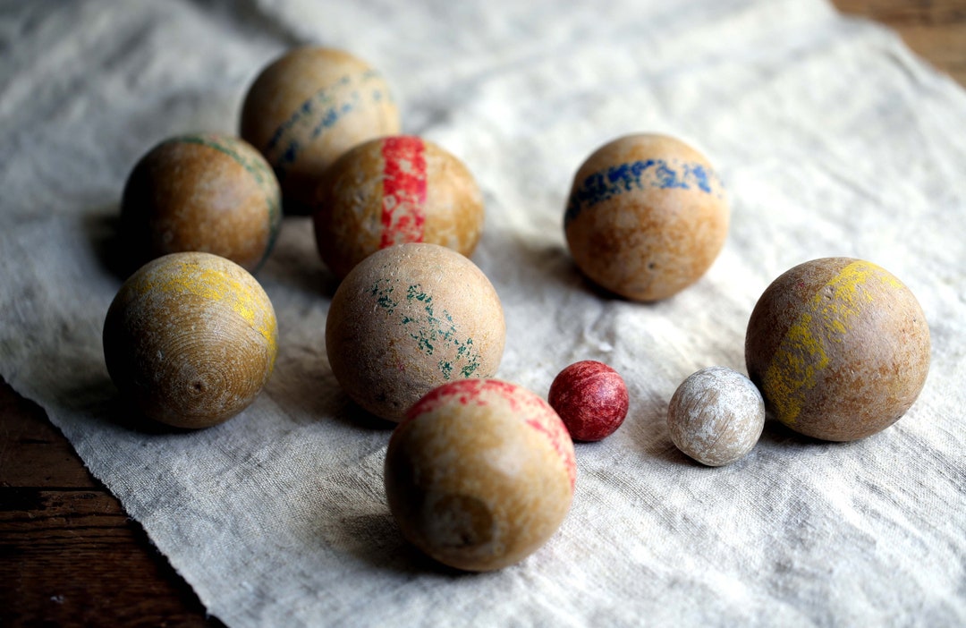 Set of Antique Petanque Balls French Wooden Boules Set Bowling Balls ...