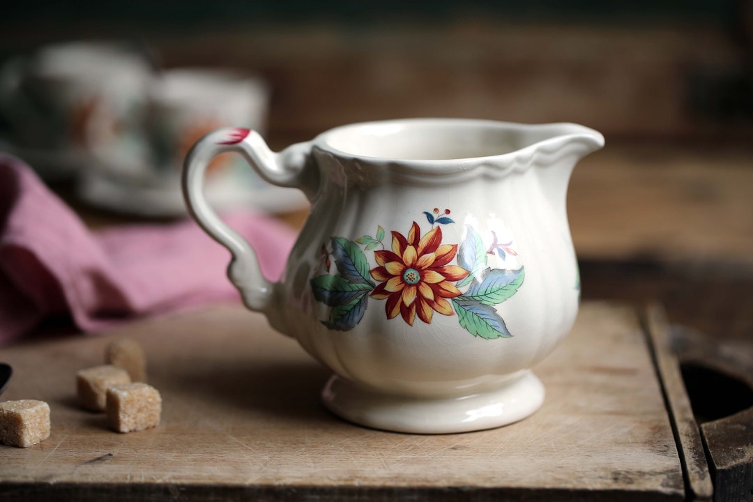 French Creamware Milk Jug Vintage Floral Creamer Sarreguemines Vence - Etsy