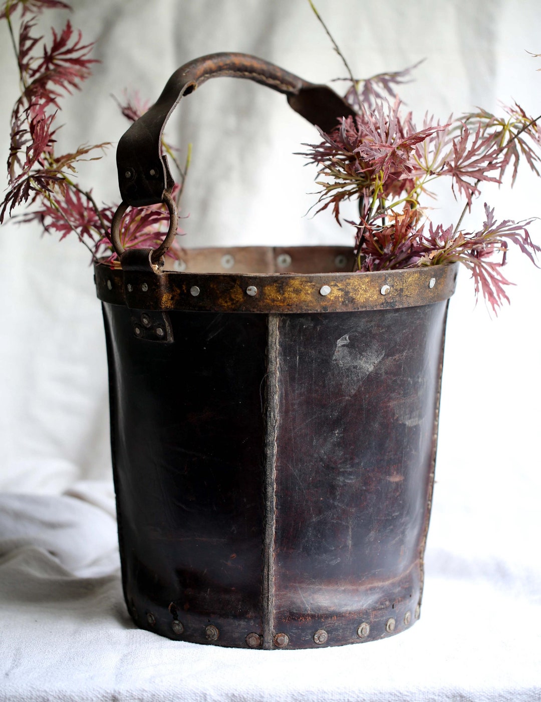 Antique Leather Fire Bucket Large Rustic Rustic Pail Log Holder - Etsy