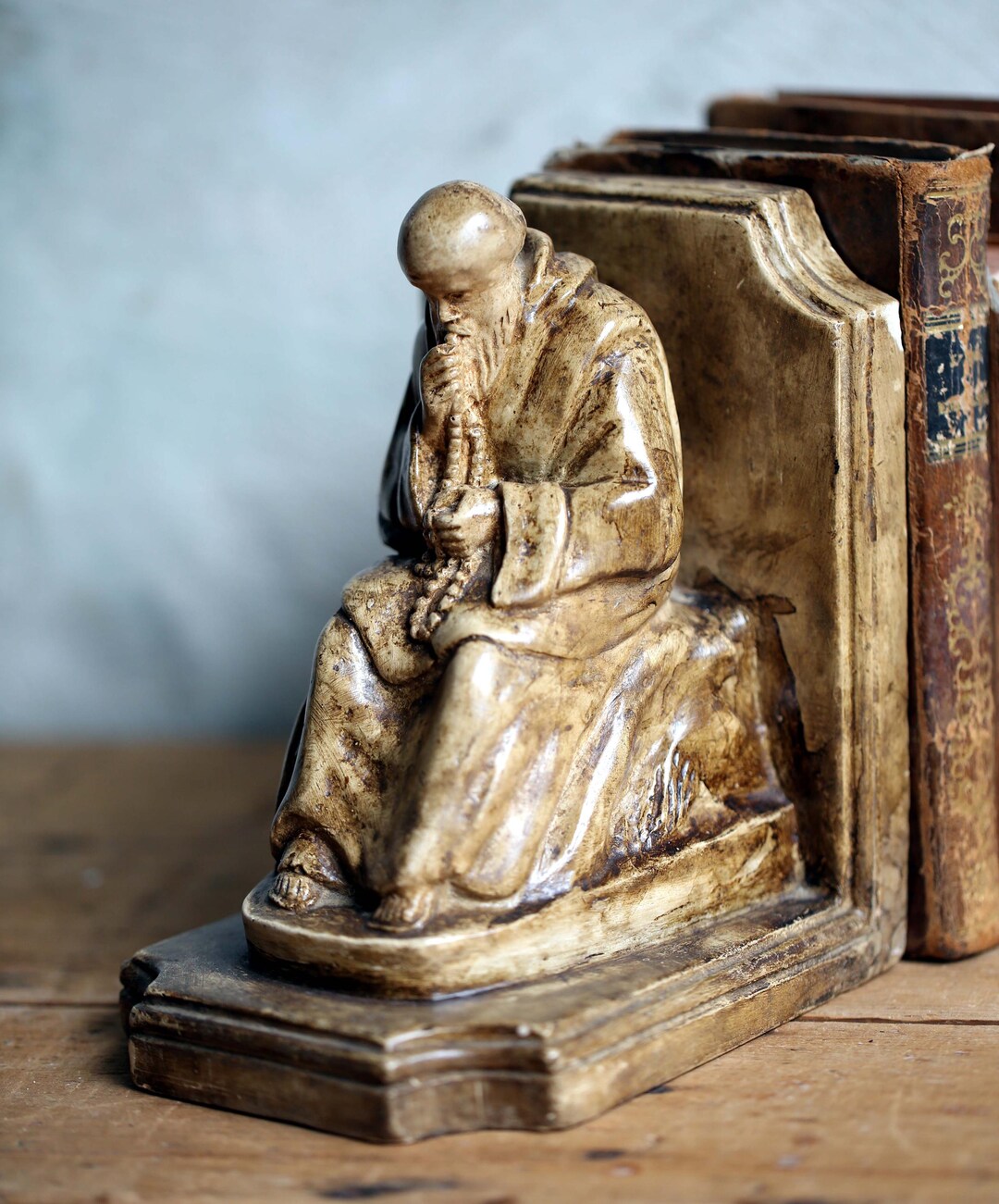 Antique French Bookend Seated Monk Sculpture Chalkware Figurine of a ...