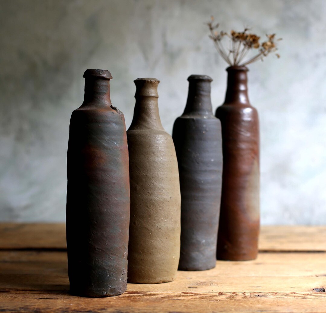 4 Antique Bottles Rustic French Ceramic Water Bottles Wine / Cider ...