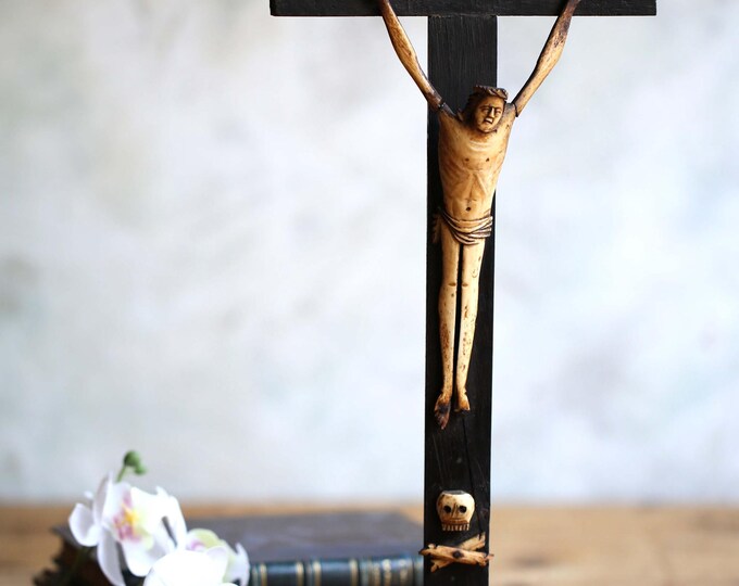 Antique French Crucifix With Skull & Crossbones Jansenist Carved Bone ...
