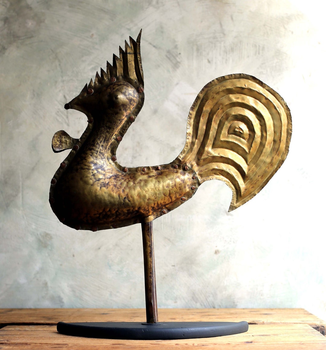 Antique Primitive Cockerel Weather Vane Early French Brass Rooster Roof ...