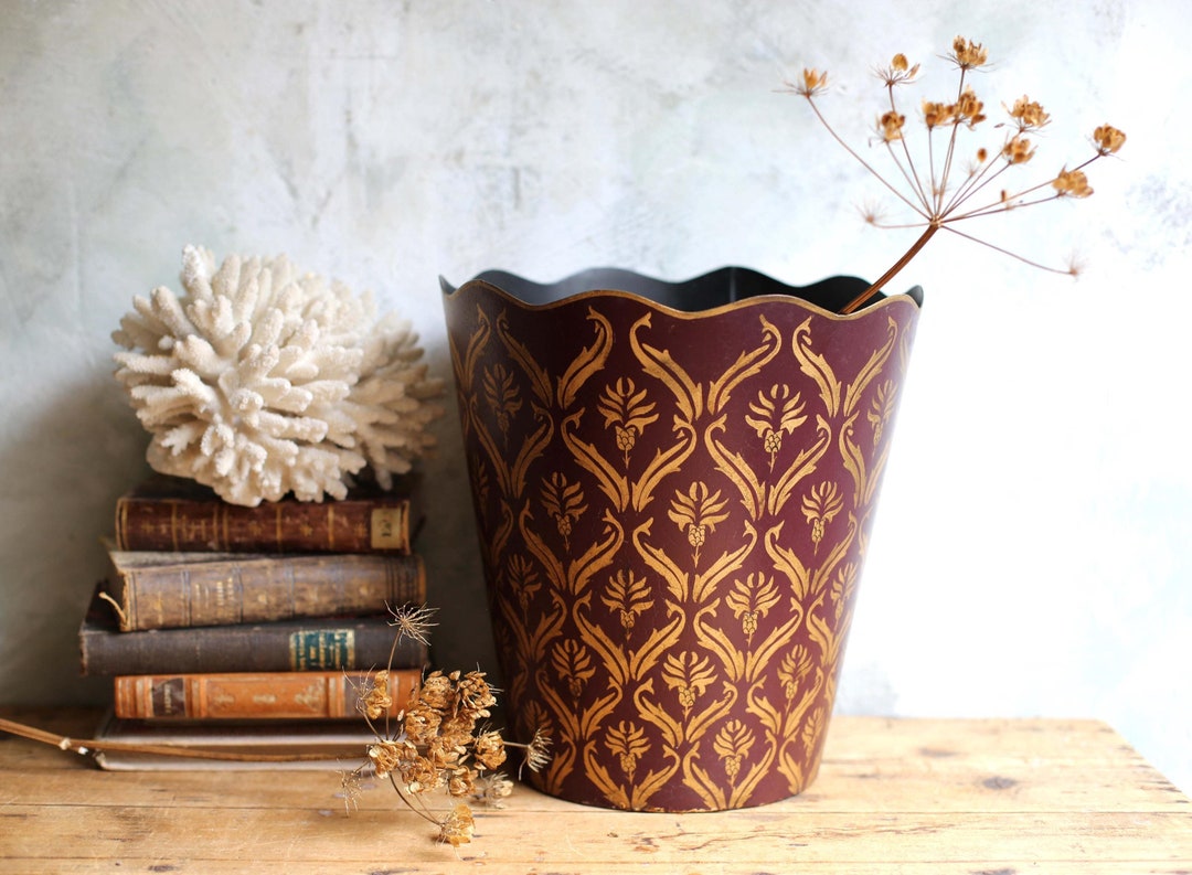 Toleware French Regency Style Wastepaper Bin Red & Gold Tole Trash Can ...