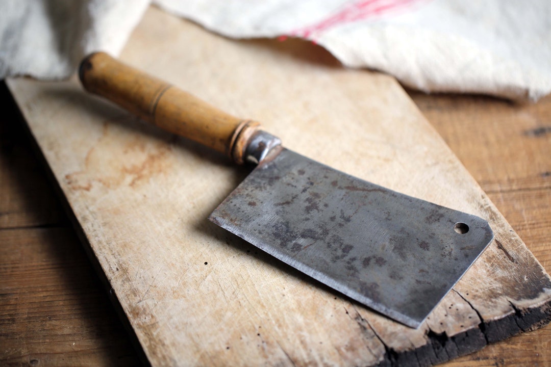 Antique Rustic French Butchers Meat Cleaver Chopper Axe Kitchen Utensil ...