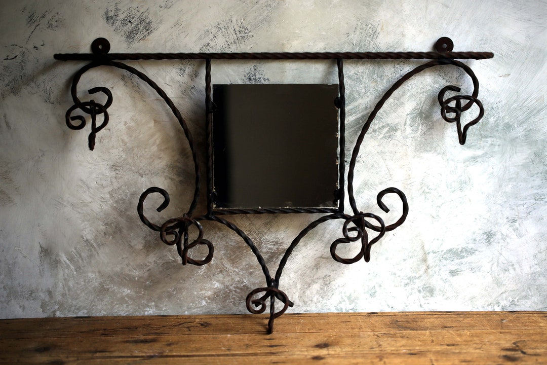 Coat Hooks & Mirror Wrought Iron Luggage Rack Parcel Metal Shelf French ...