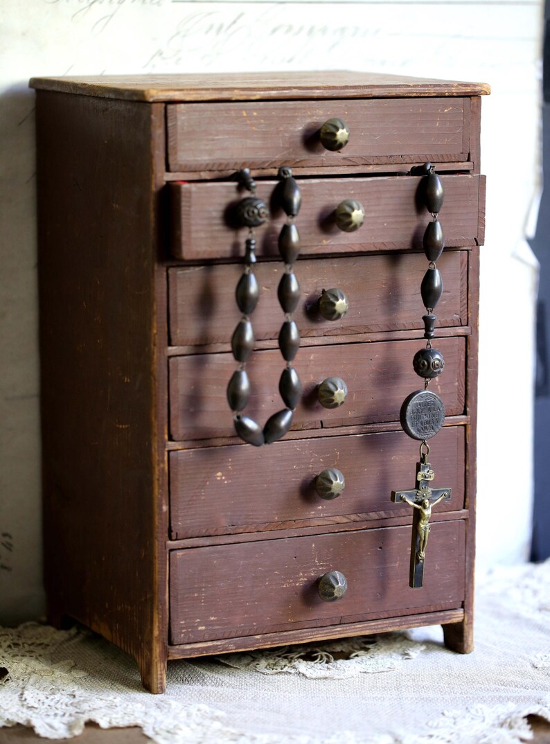 Antique Watchmakers Drawers Distressed Wooden Storage Chest Miniature ...