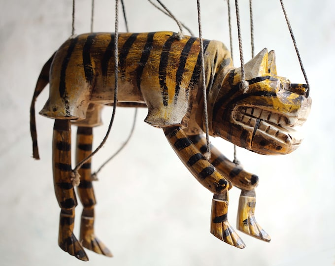 Vintage Indonesian Puppet Tiger Primitive Carved Wooden Marionette Toy ...
