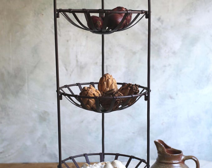 Antique Vegetable Rack Wire 3 Tier Onion Basket Stand French Iron ...