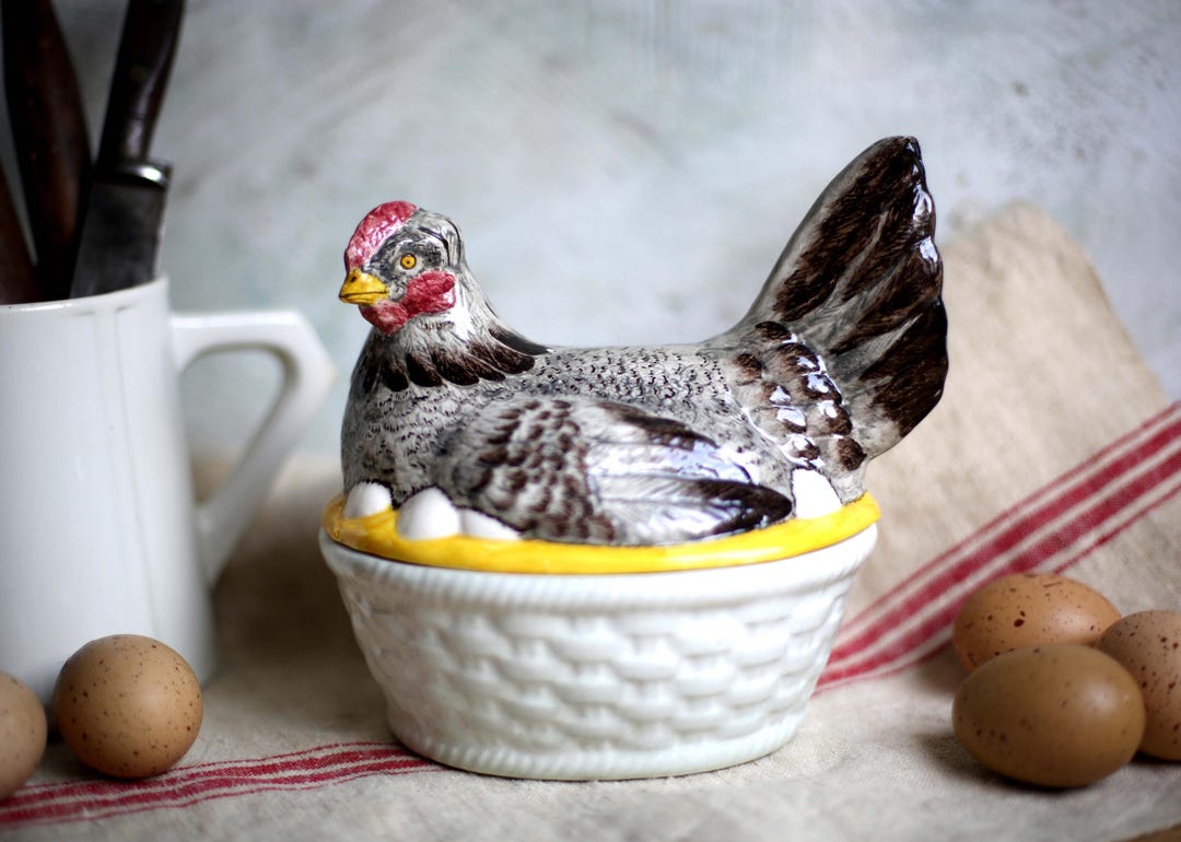 Majolica Hen Egg Holder Chicken Ceramic Kitchen Storage Pot - Etsy