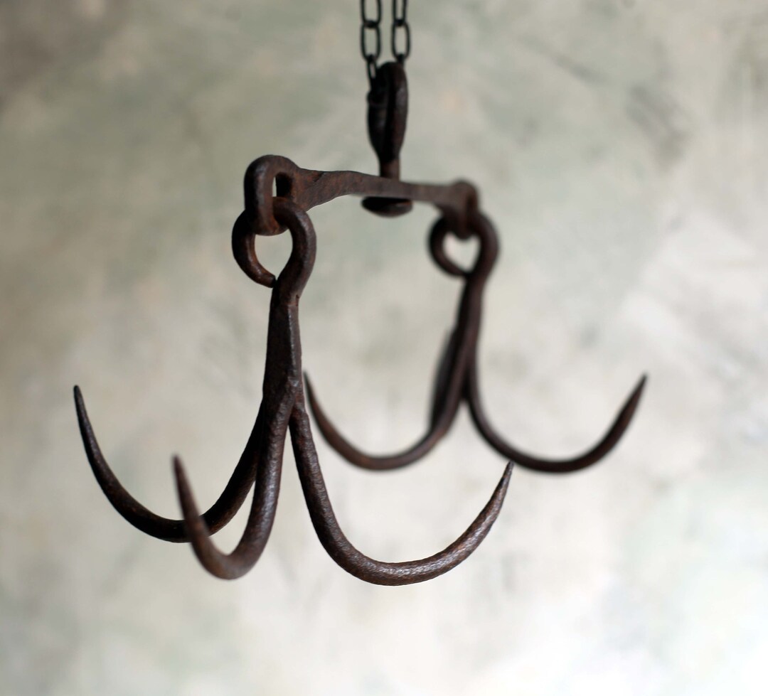 Antique Butchers Meat Hooks Pan Rack French Wrought Iron Hanging ...