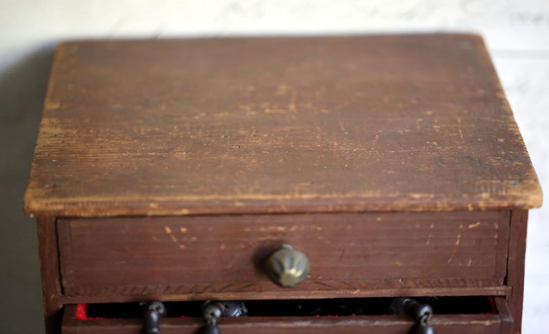 Antique Watchmakers Drawers Distressed Wooden Storage Chest Miniature ...