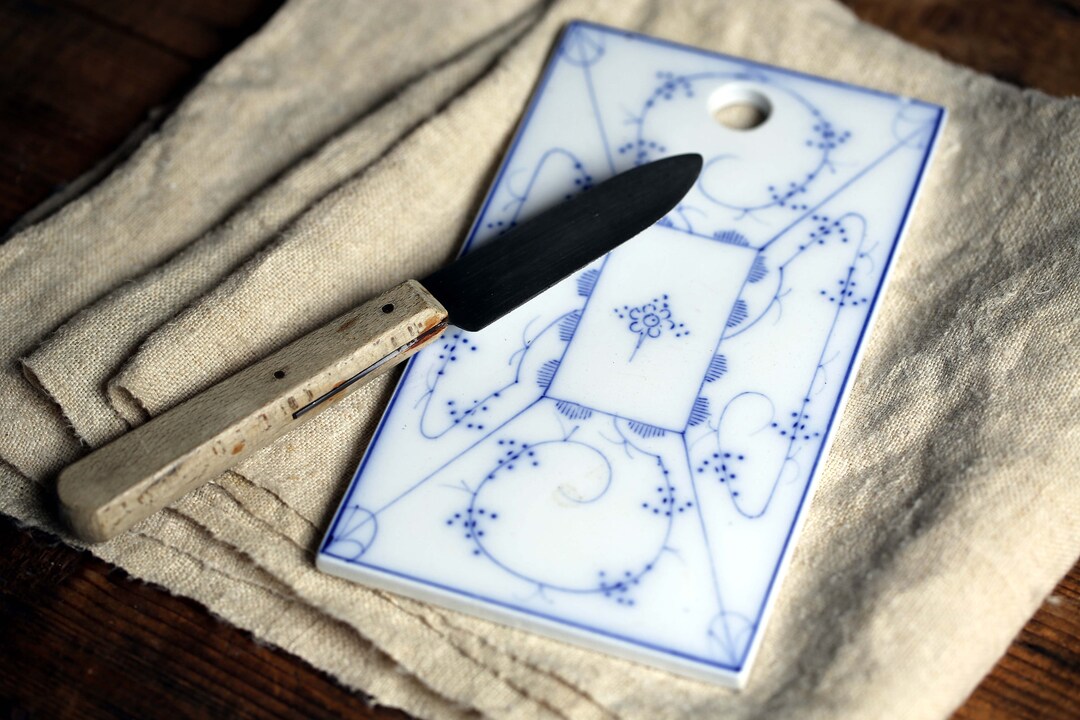 Antique Ceramic Foie Gras Board Blue & White Cheese Platter Cutting ...