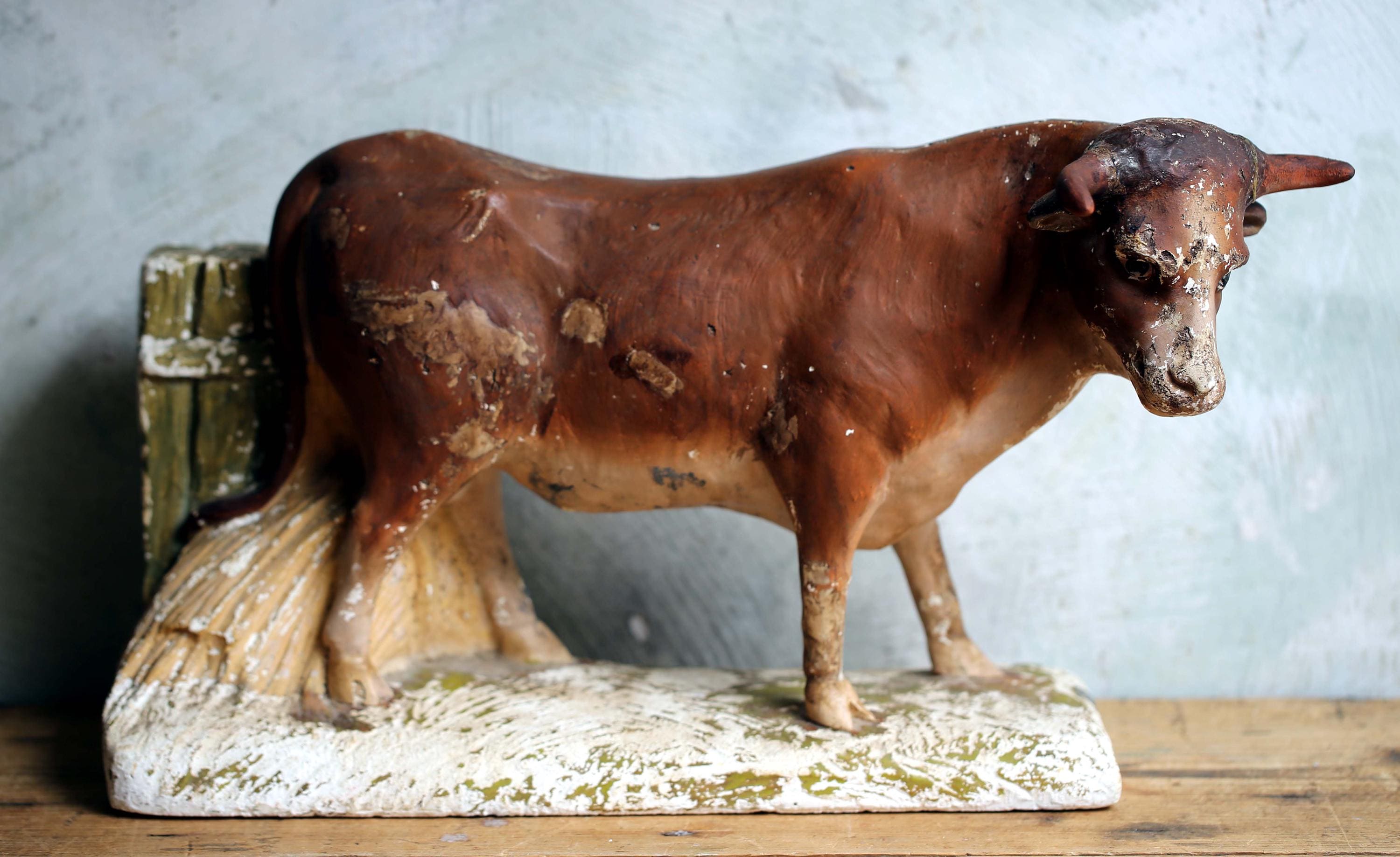 HUGE Plaster Cow Large Antique Bull Statue Butcher Shop Display Figure ...