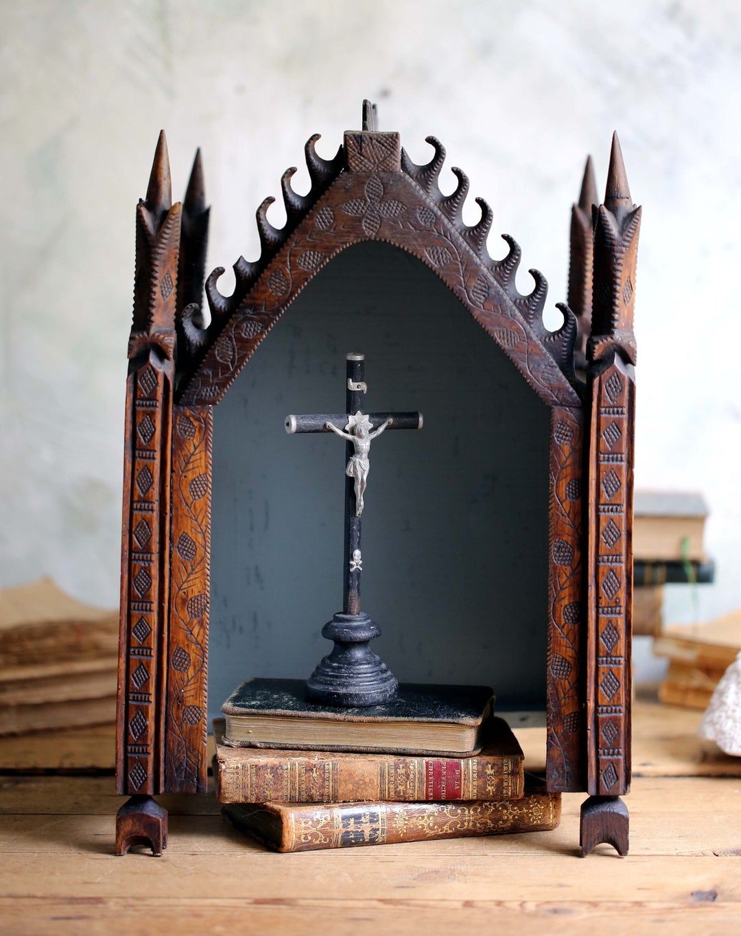 Antique French Reliquary Primitive Niche Religious Shrine Wooden ...