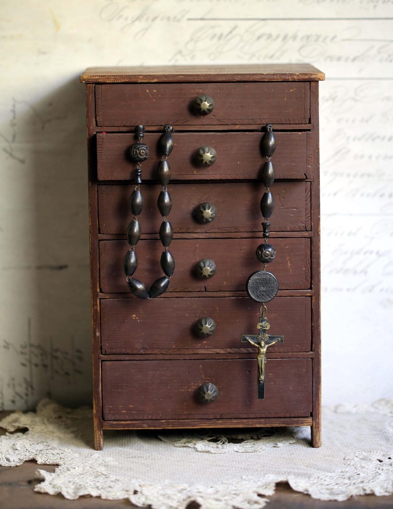 Antique Watchmakers Drawers Distressed Wooden Storage Chest Miniature ...