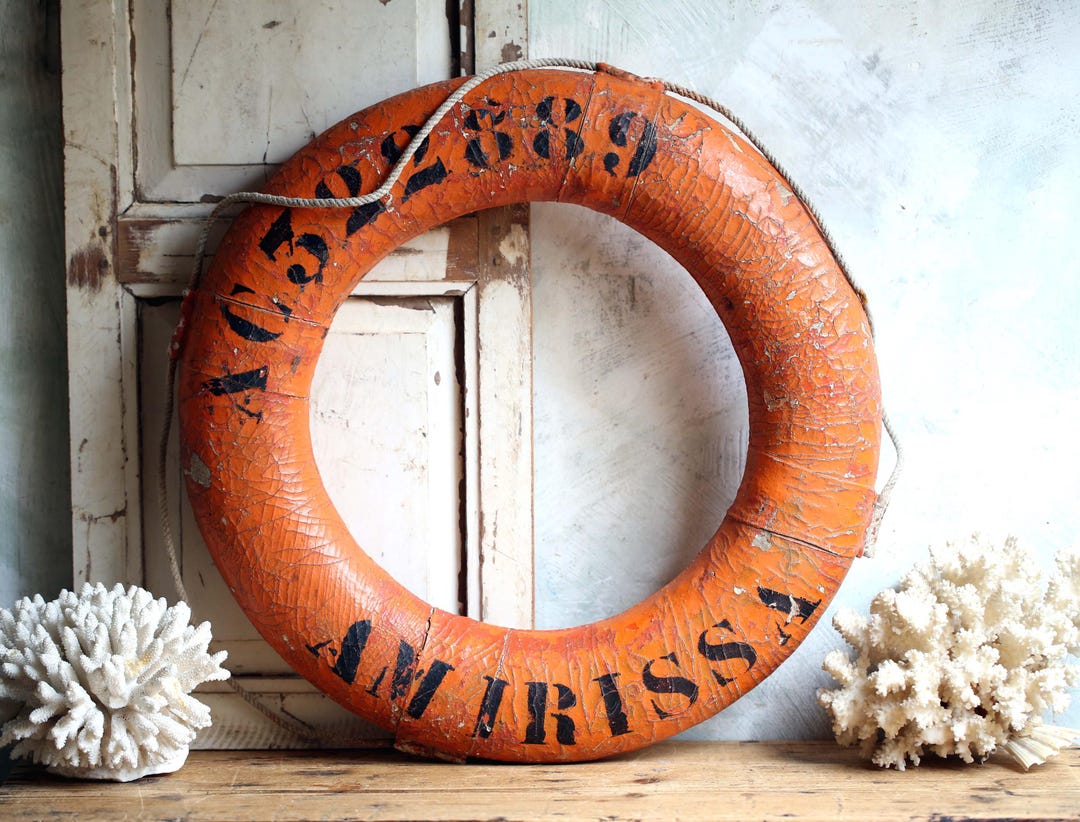 Antique Life Ring Ship Distressed Lifebuoy French Sailing Boat Marine ...