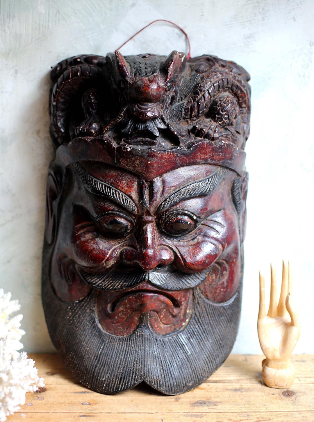 HUGE Antique Wooden Mask Thai Bearded Man Face Folk Art Wall Hanging - Etsy