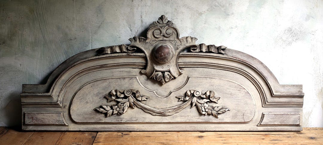 Large Antique French Wooden Pediment Fronton Painted Wall Decoration ...