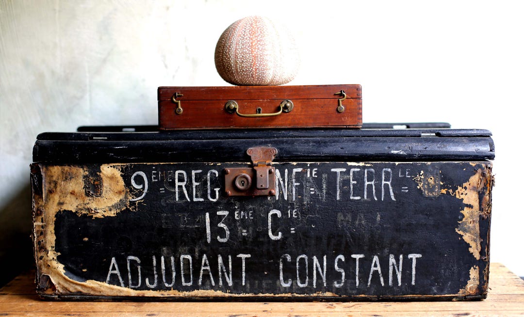 Antique Wood & Parchment Military Box WWI Black Painted Trunk First ...