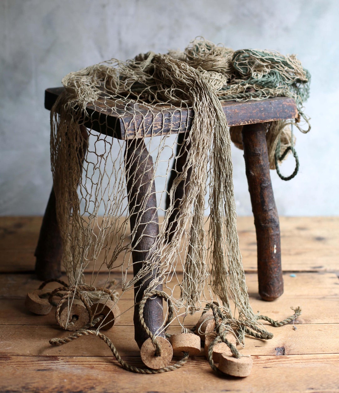 Old Fishing Net French Fishing Rustic Net With Cork Floats Seaside ...