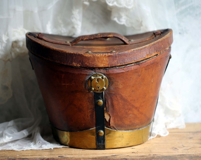Antique French & Brass Leather Top Hat Box Storage Case - Etsy