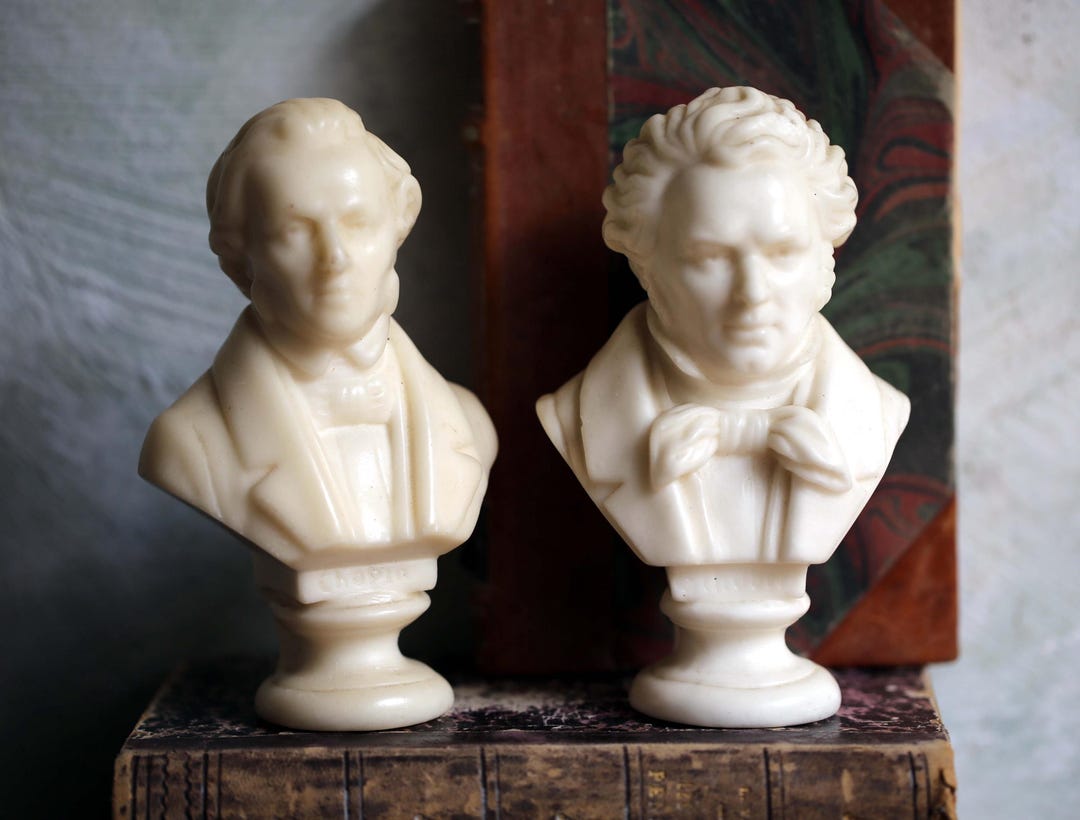 Pair of Antique Busts of Schubert & Chopin Small Statues Classical ...