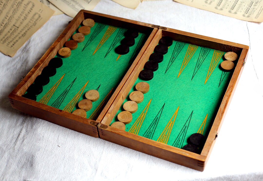 Antique French Backgammon Checkers Board Set Wooden Reversible Inlaid ...