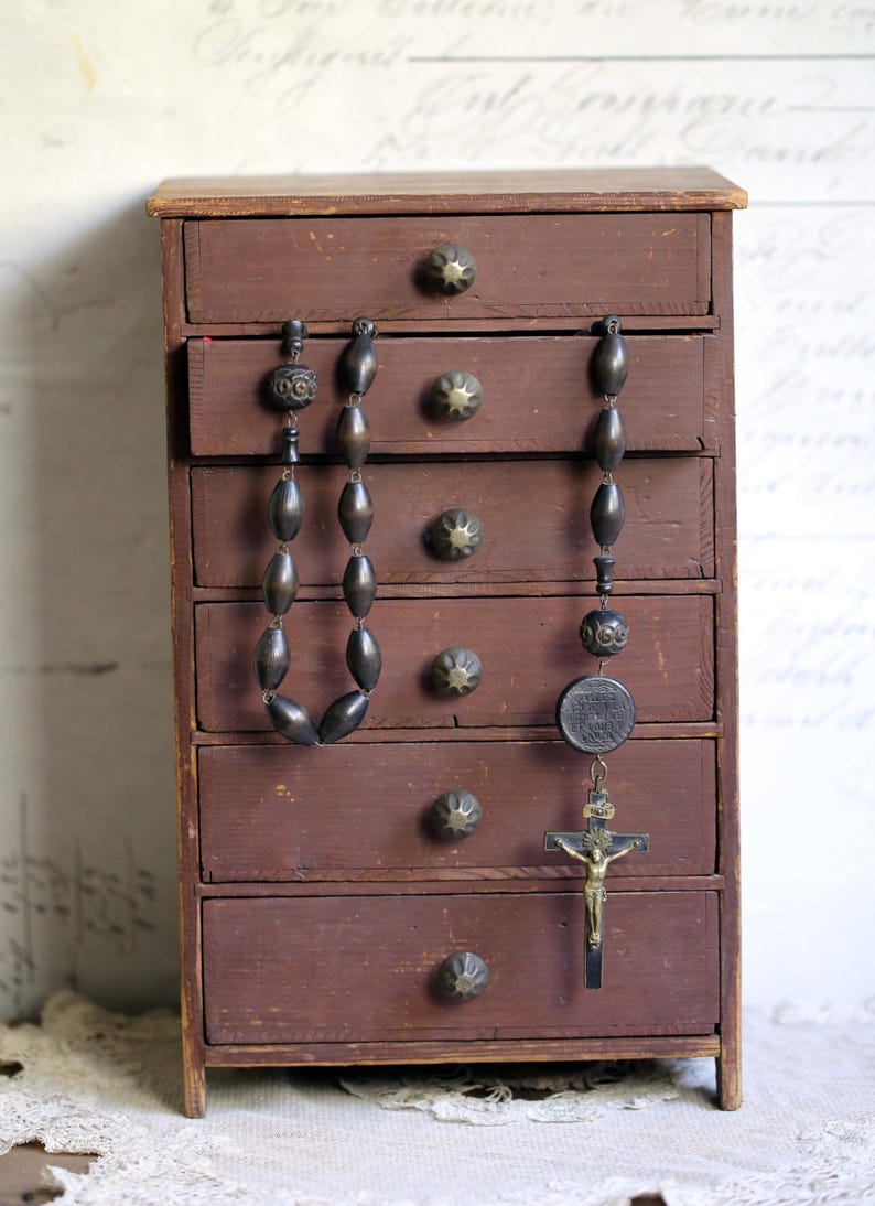 Antique Watchmakers Drawers Distressed Wooden Storage Chest Miniature ...