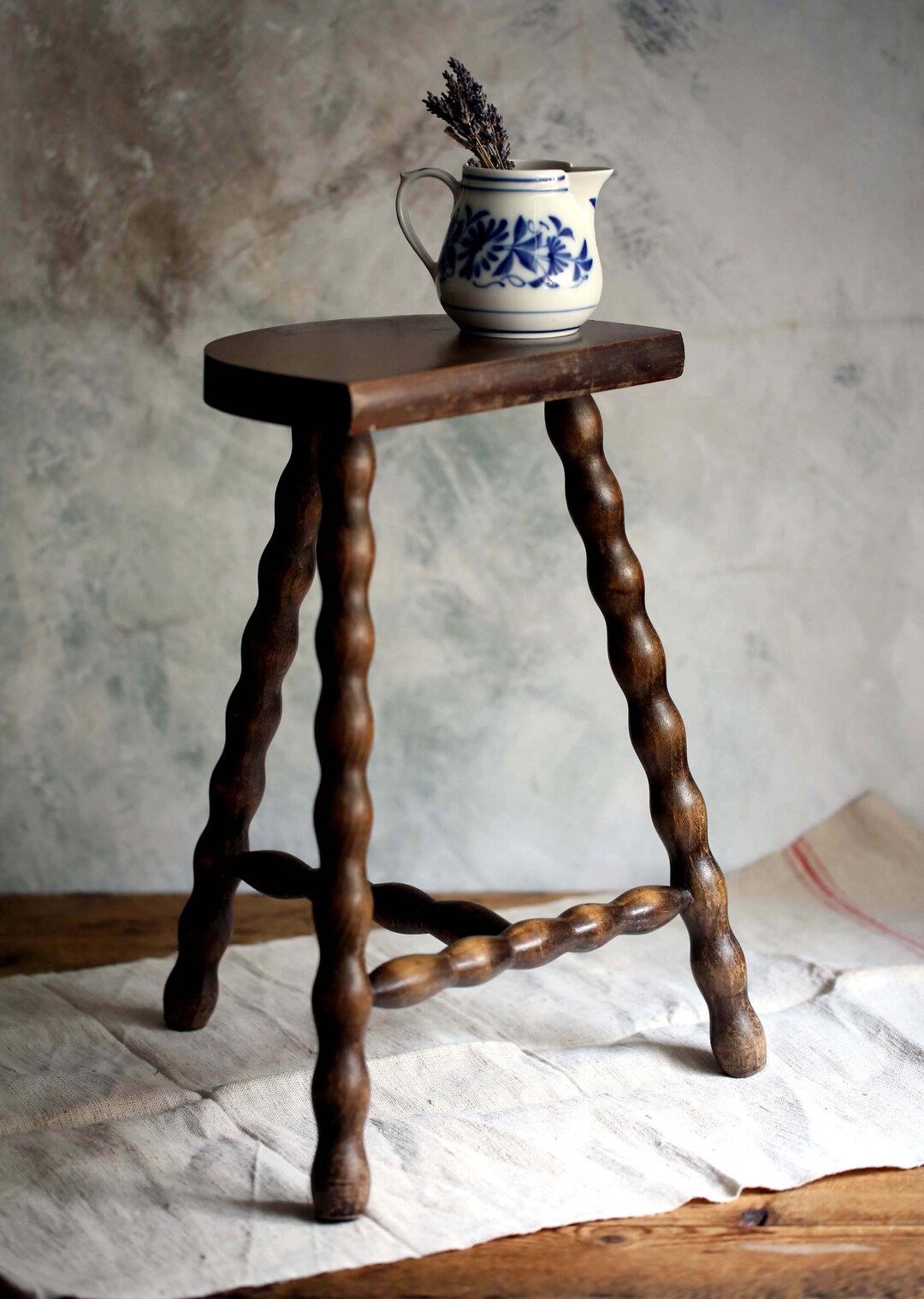 Breton Milking Stool Antique Milkmaid Stool Wooden Three Legged ...
