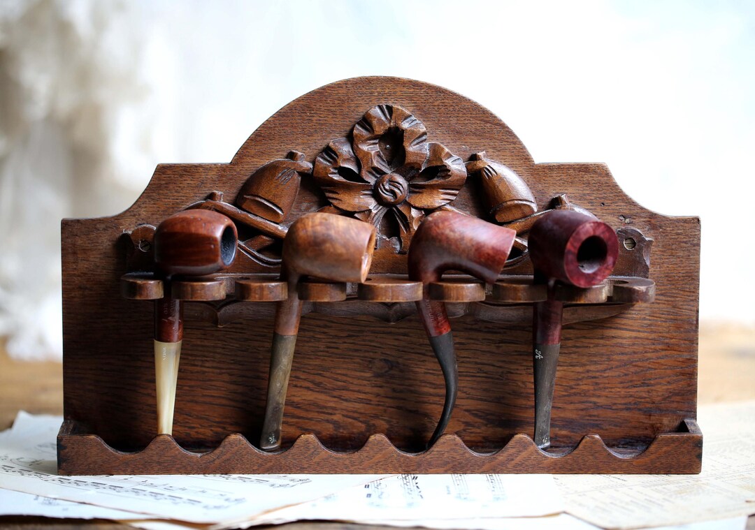 Antique Wooden Pipe Stand Carved French Rococo Style 4 Pipes Tobacco ...
