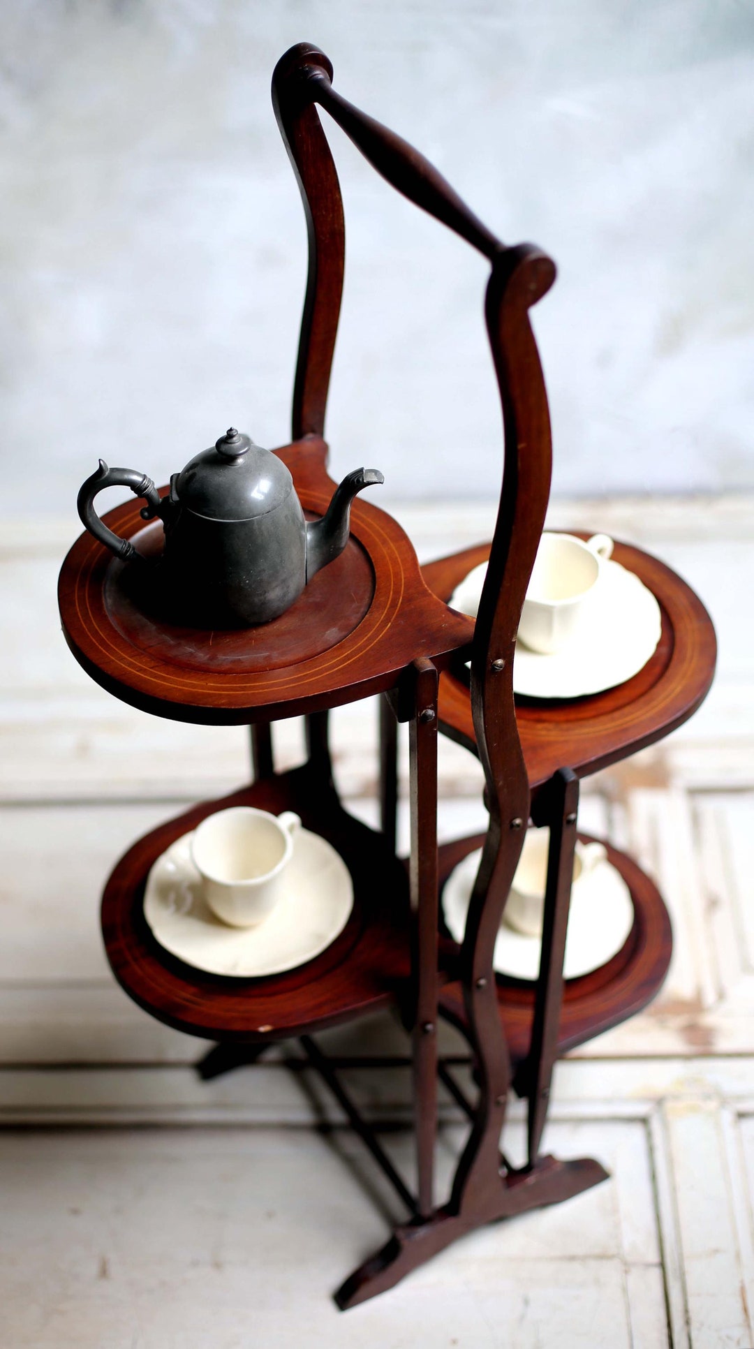 Antique Folding Plate Rack English 4 Tier Wooden French Cake Display ...