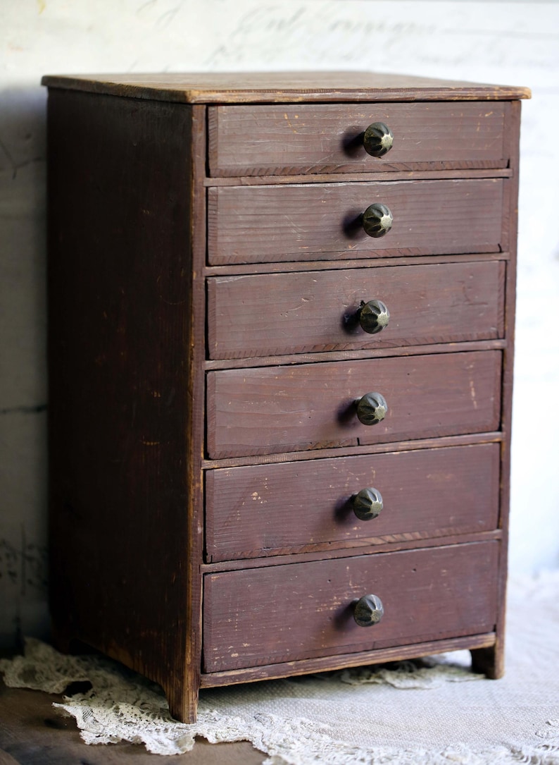 Antique Watchmakers Drawers Distressed Wooden Storage Chest Miniature ...
