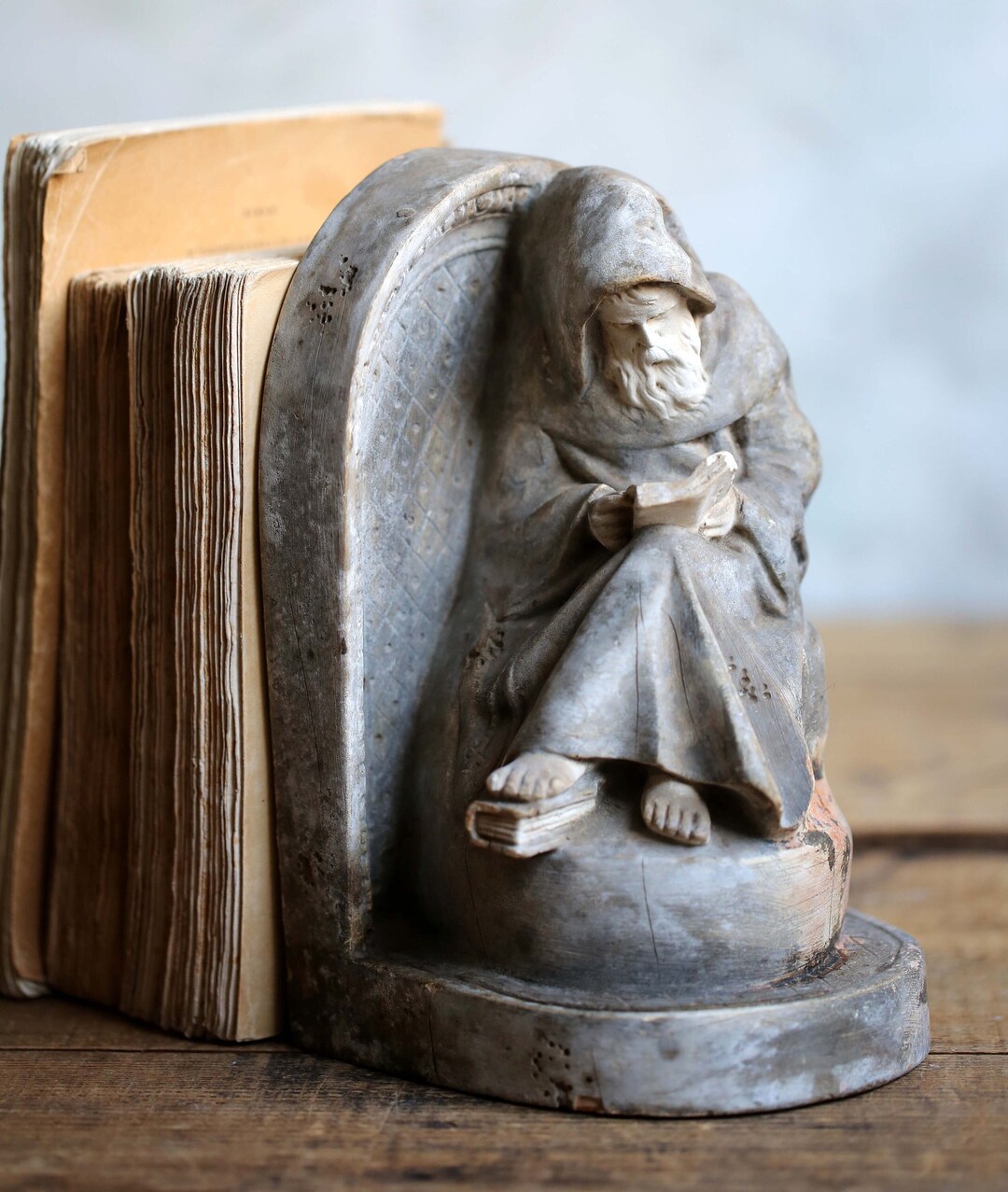 Antique French Bookend Seated Monk Sculpture Chalkware Figurine of a ...