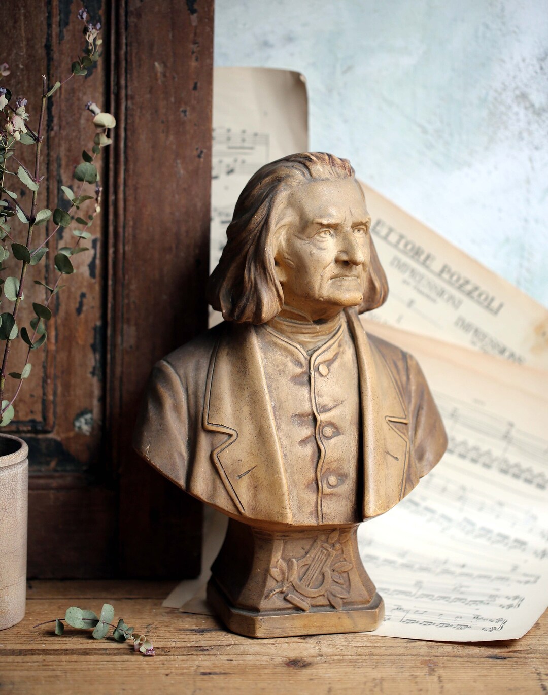 Large Antique French Bust Franz Liszt Statue Chalkware Figurine ...