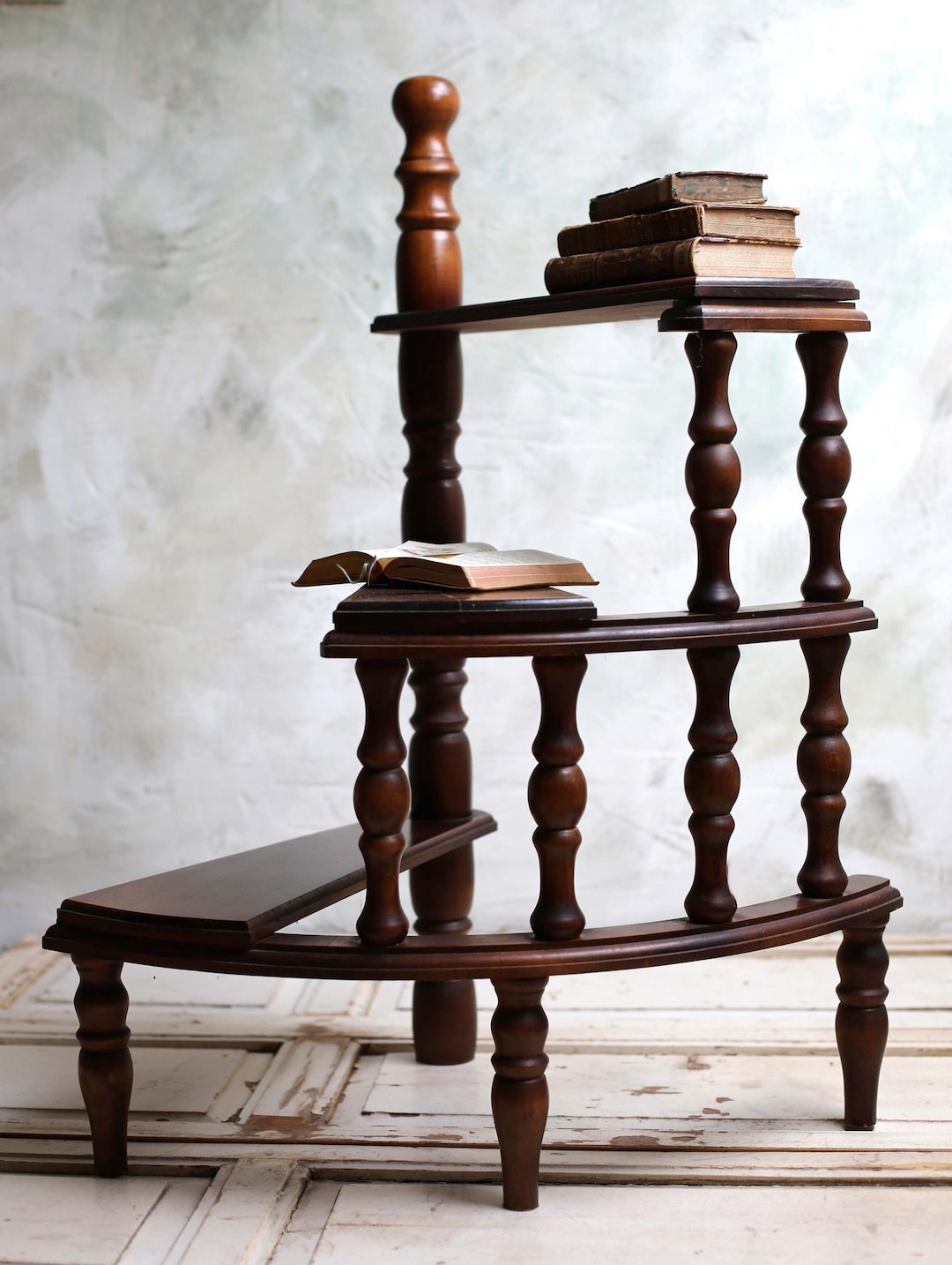 French Wooden Library Steps Spiral Steps Stepladder Book Shelf Curved ...