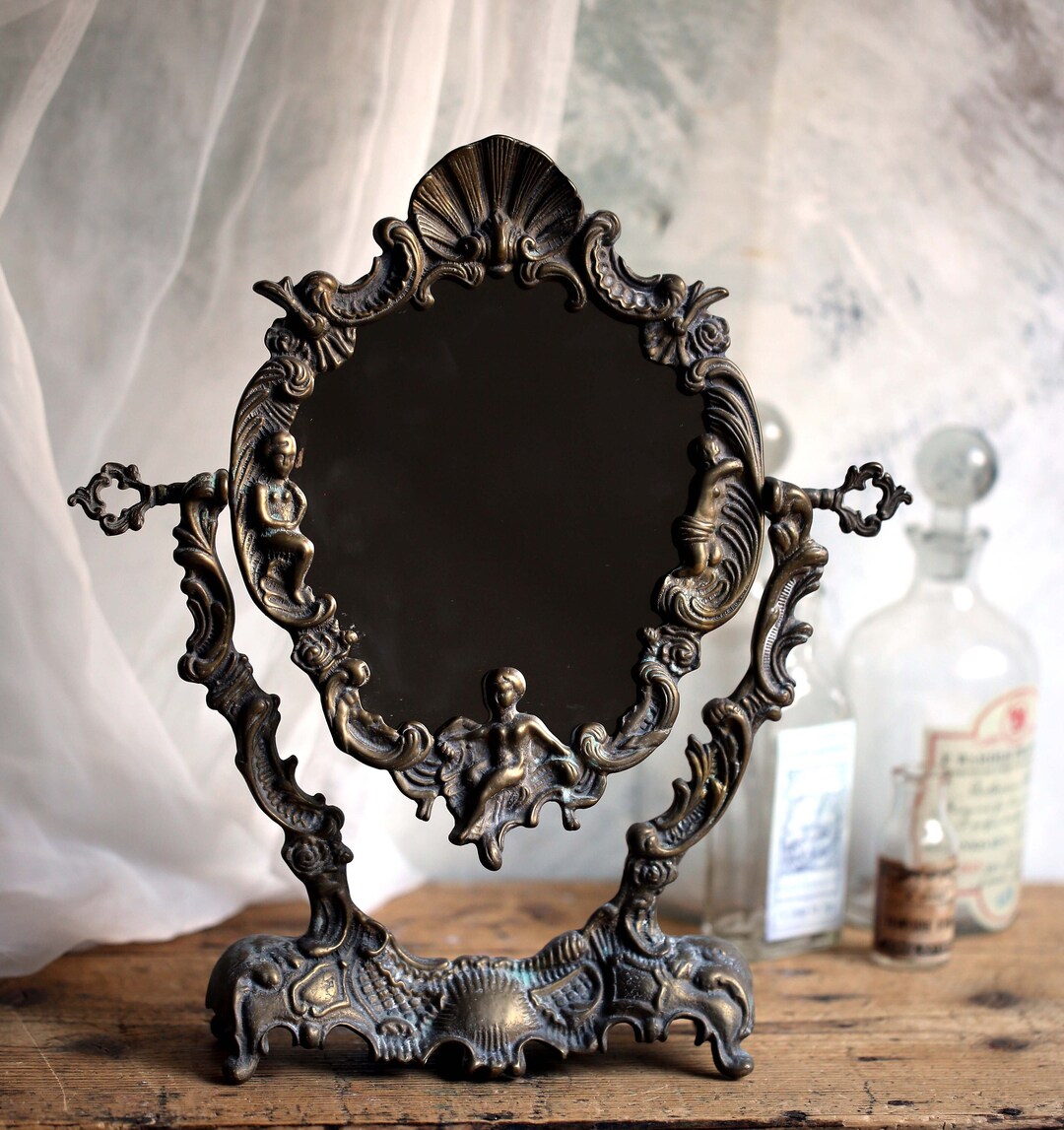 Antique French Dressing Table Mirror Bronze Pivoting Stand With Cupids ...