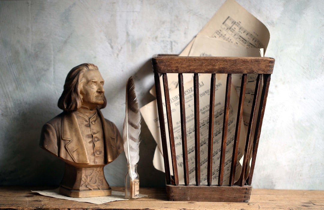 Antique French Waste Paper Basket Wooden Storage Bin Office Decor - Etsy