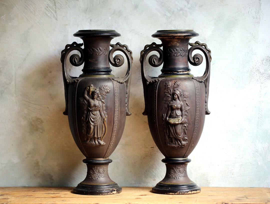 Pair of Antique Mantle Urns Large Ceramic Neoclassical Style Vases - Etsy
