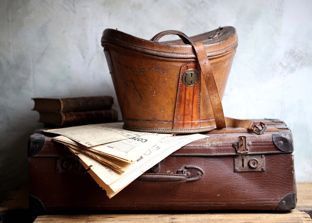 Antique French Leather Top Hat Box Storage Case - Etsy
