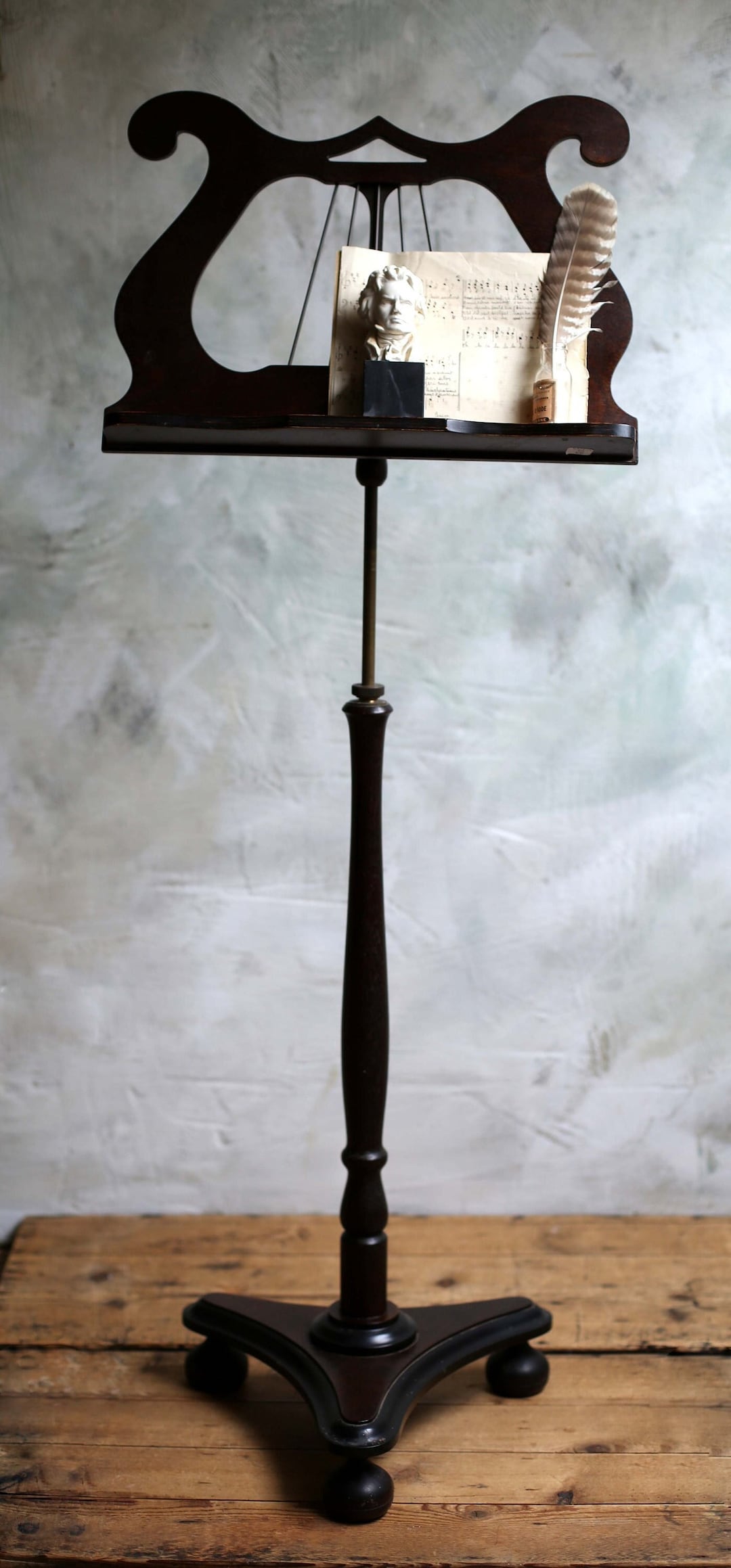 Vintage Lyre Music Stand Adjustable Wooden Free Standing Harp Lecturn ...