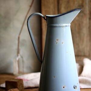 Large Antique Blue Enamel Pitcher French Rustic Metal Enamelware Jug - Etsy