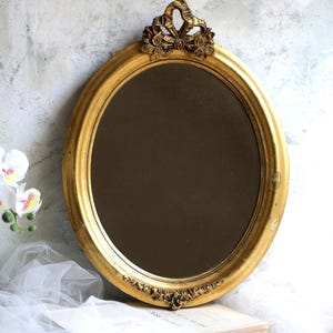 Vintage French Rococo Style Mirror With Gold Resin Oval Frame With Bow ...
