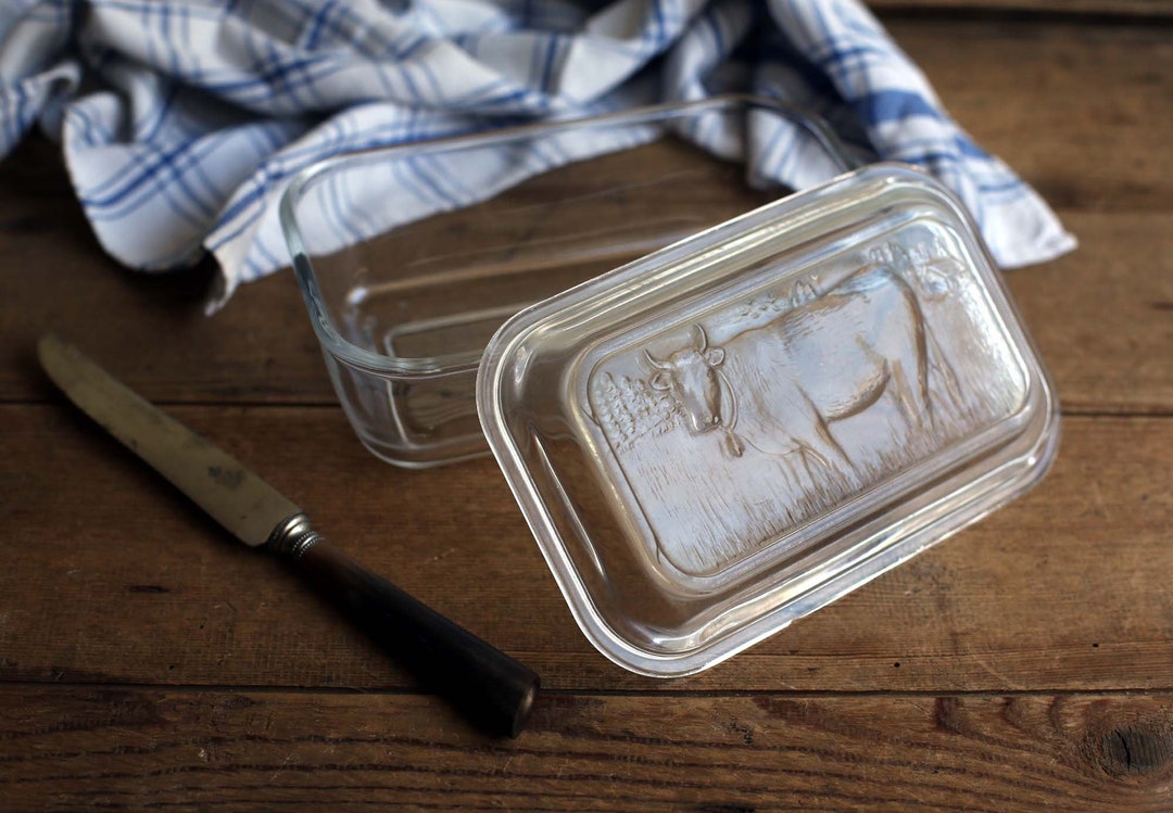Vintage French Clear Pressed Glass Cow Butter Dish - Etsy