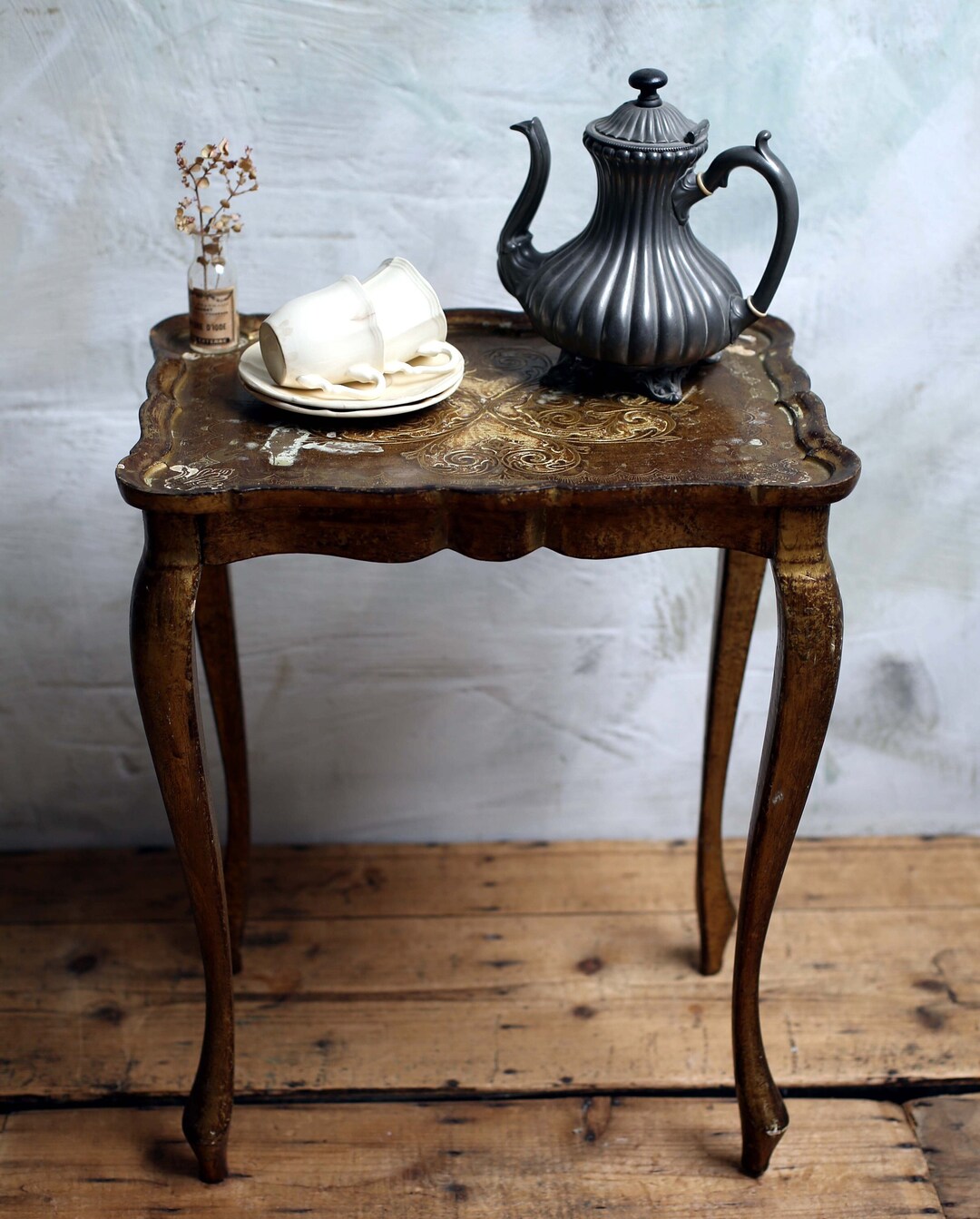 Florentine Table Wooden Cream & Gold End Table Vintage Italian 1950's ...