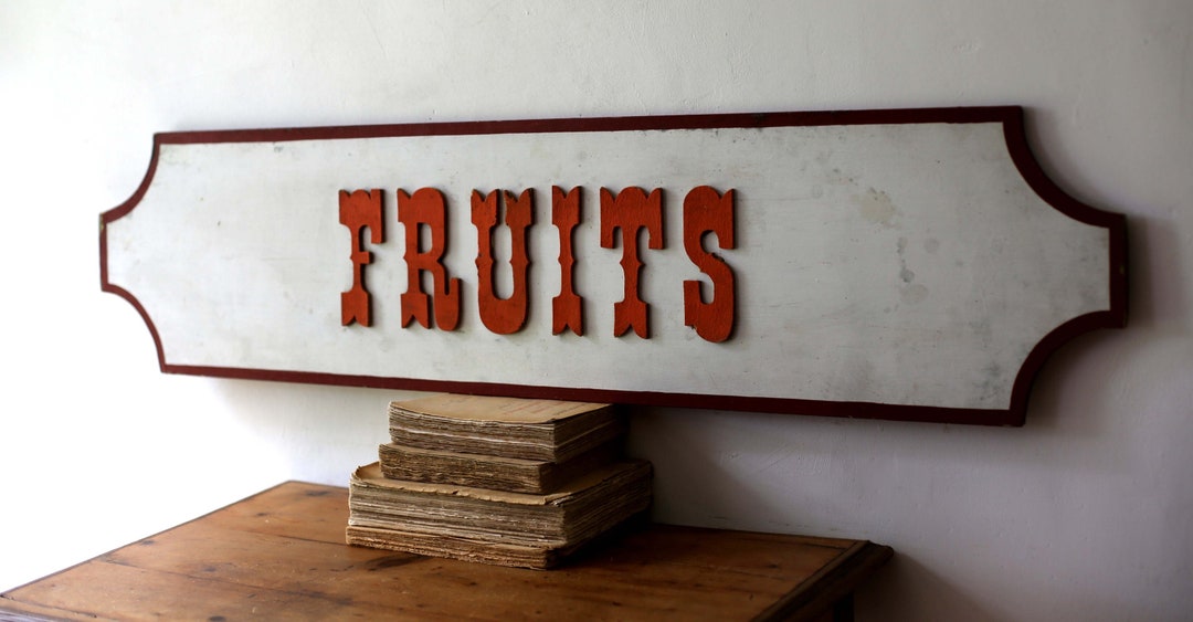 Antique French Fruits Advertising Sign Large Wooden Shop Panel Old ...