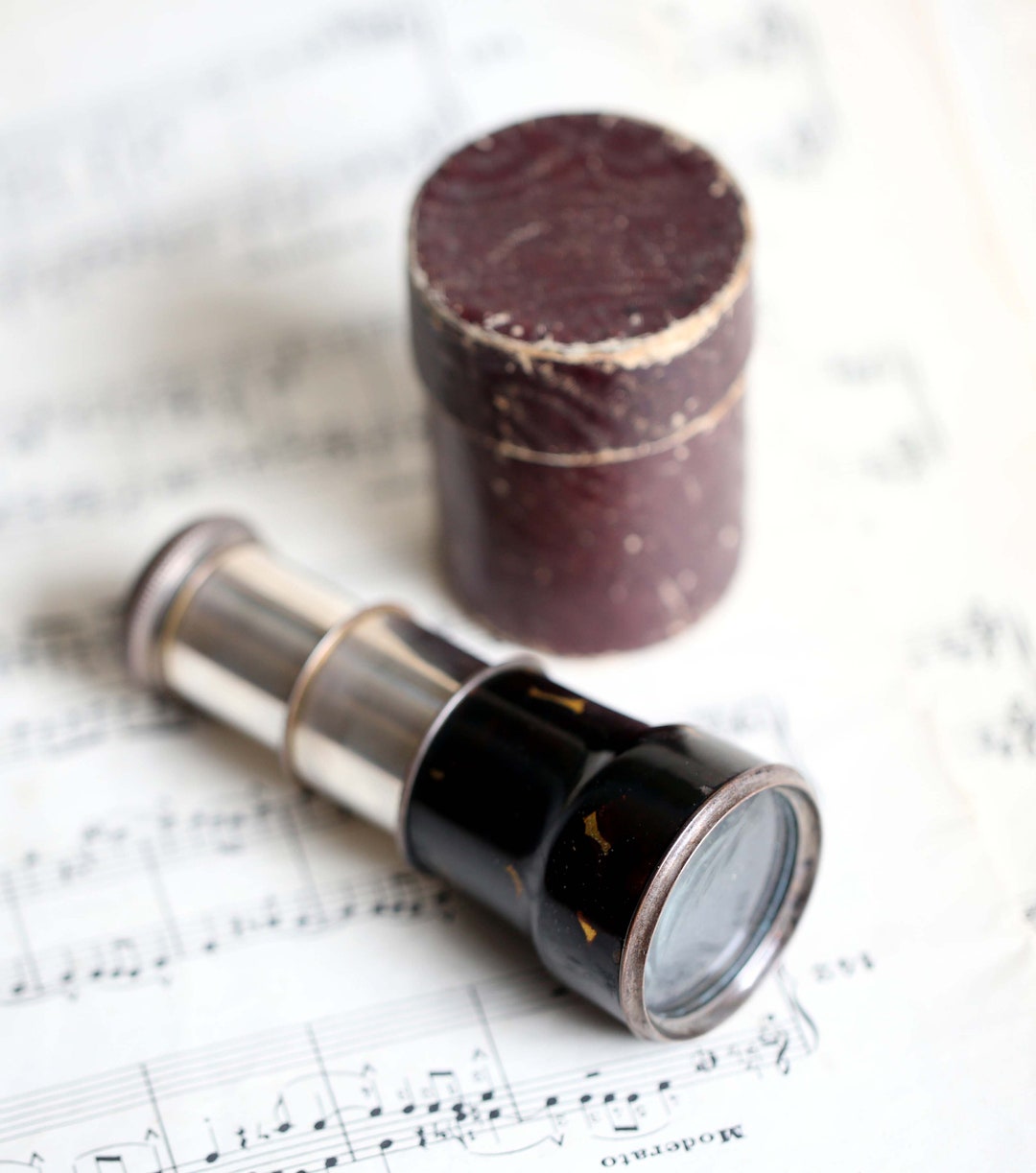 Antique French Glass Small 2-draw Telescope Monocle Monocular With Case ...